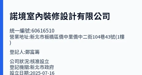 諾境室內裝修設計有限公司的照片-統編 60616510(新北市) 公司登記資料與營業項目詳細圖表