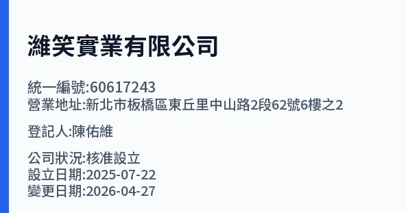濰笑實業有限公司的照片-統編 60617243(新北市) 公司登記資料與營業項目詳細圖表