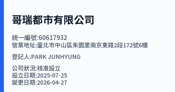 哥瑞都市有限公司的照片-統編 60617932(臺北市) 公司登記資料與營業項目詳細圖表