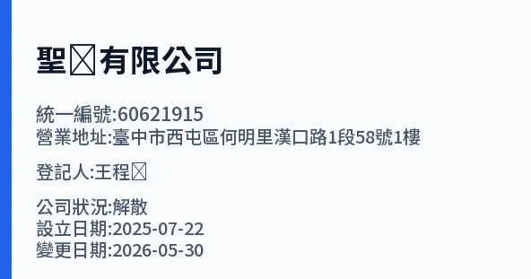 聖彦有限公司的照片-統編 60621915(臺中市) 公司登記資料與營業項目詳細圖表