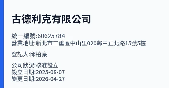 古德利克有限公司的照片-統編 60625784(新北市) 公司登記資料與營業項目詳細圖表