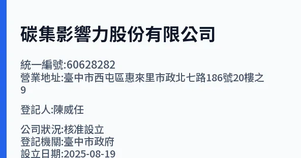 碳集影響力股份有限公司的照片-統編 60628282(臺中市) 公司登記資料與營業項目詳細圖表