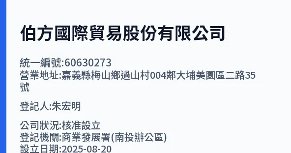 伯方國際貿易股份有限公司的照片-統編 60630273(嘉義縣) 公司登記資料與營業項目詳細圖表