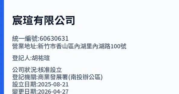 宸瑄有限公司的照片-統編 60630631(新竹市) 公司登記資料與營業項目詳細圖表