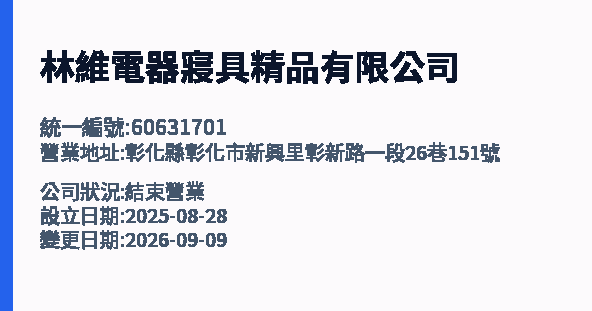 林維電器寢具精品有限公司的照片-統編 60631701 公司登記資料與營業項目詳細圖表