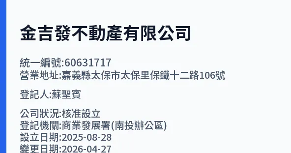 金吉發不動產有限公司的照片-統編 60631717(嘉義縣) 公司登記資料與營業項目詳細圖表