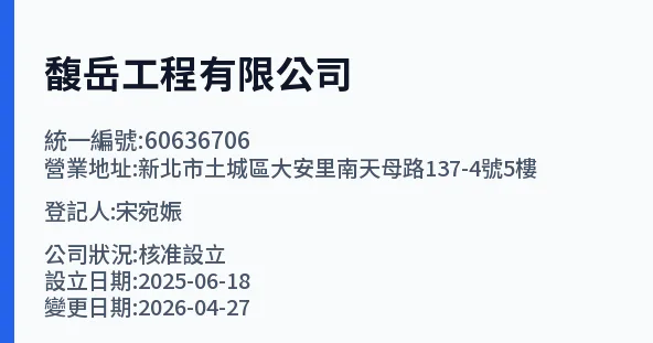 馥岳工程有限公司的照片-統編 60636706(新北市) 公司登記資料與營業項目詳細圖表