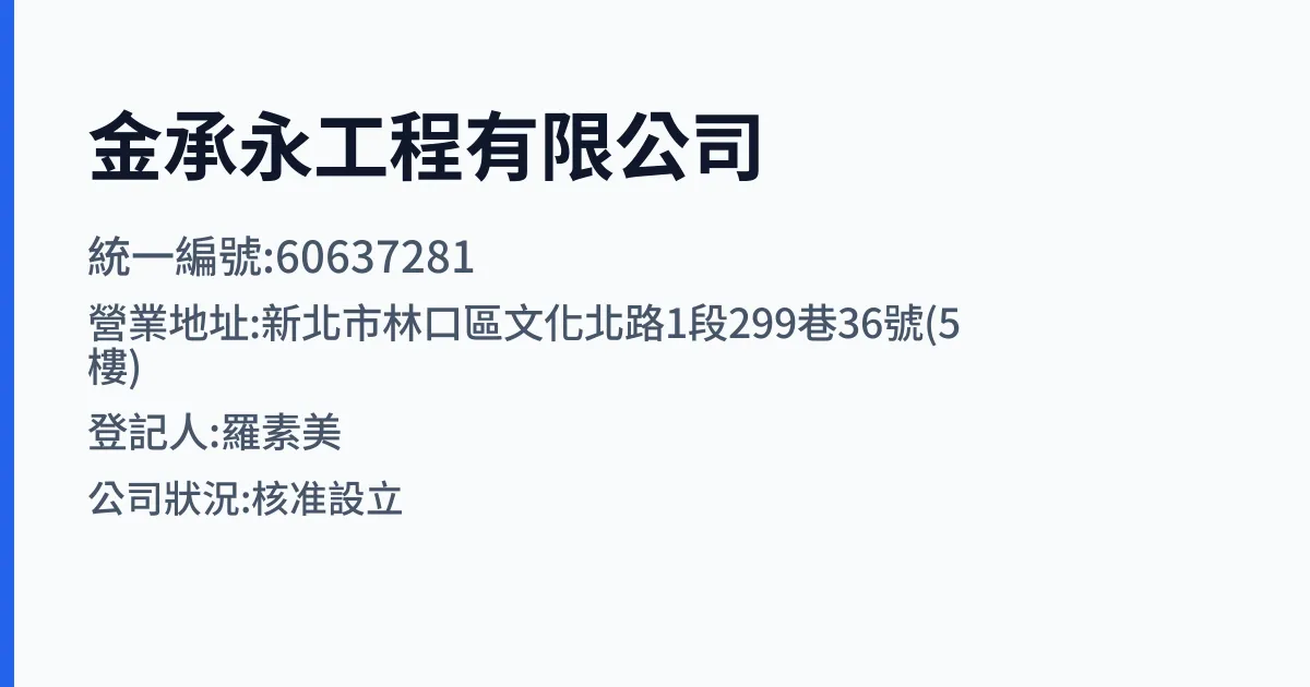 金承永工程有限公司 - 統編 60637281(新北市) 公司登記資料與營業項目詳細圖表