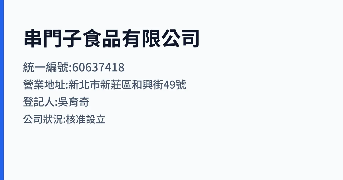 串門子食品有限公司 - 統編 60637418(新北市) 公司登記資料與營業項目詳細圖表