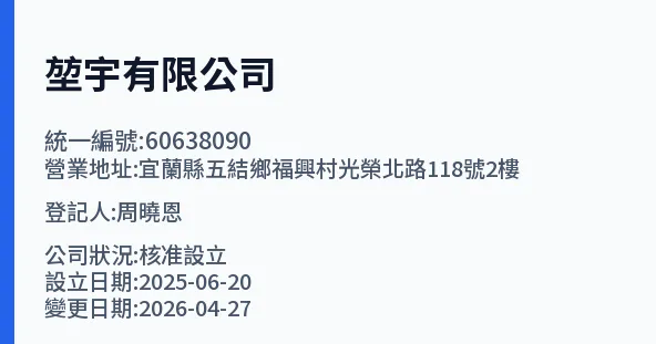 堃宇有限公司的照片-統編 60638090(宜蘭縣) 公司登記資料與營業項目詳細圖表