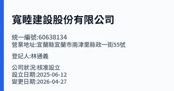 寬睦建設股份有限公司的照片-統編 60638134(宜蘭縣) 公司登記資料與營業項目詳細圖表