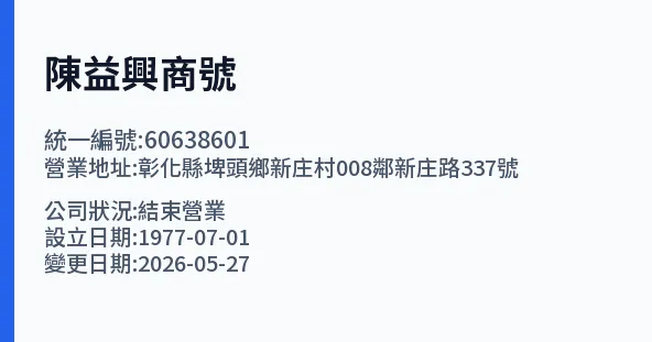 陳益興商號的照片-統編 60638601(彰化縣) 公司登記資料與營業項目詳細圖表