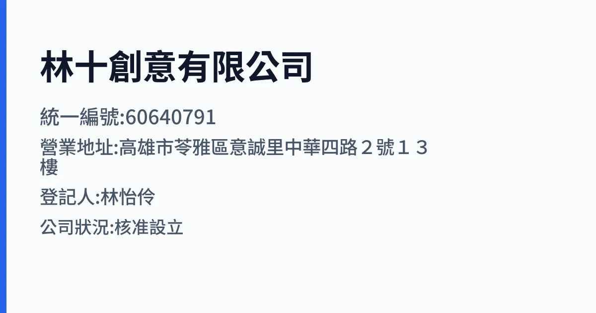 林十創意有限公司 - 統編 60640791(高雄市) 公司登記資料與營業項目詳細圖表