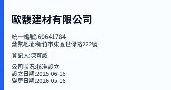 歐馥建材有限公司的照片-統編 60641784(新竹市) 公司登記資料與營業項目詳細圖表