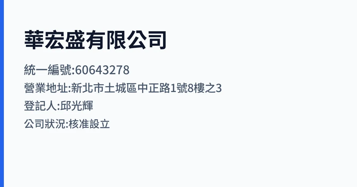 華宏盛有限公司 - 統編 60643278（新北市） 公司登記資料與營業項目詳細圖表