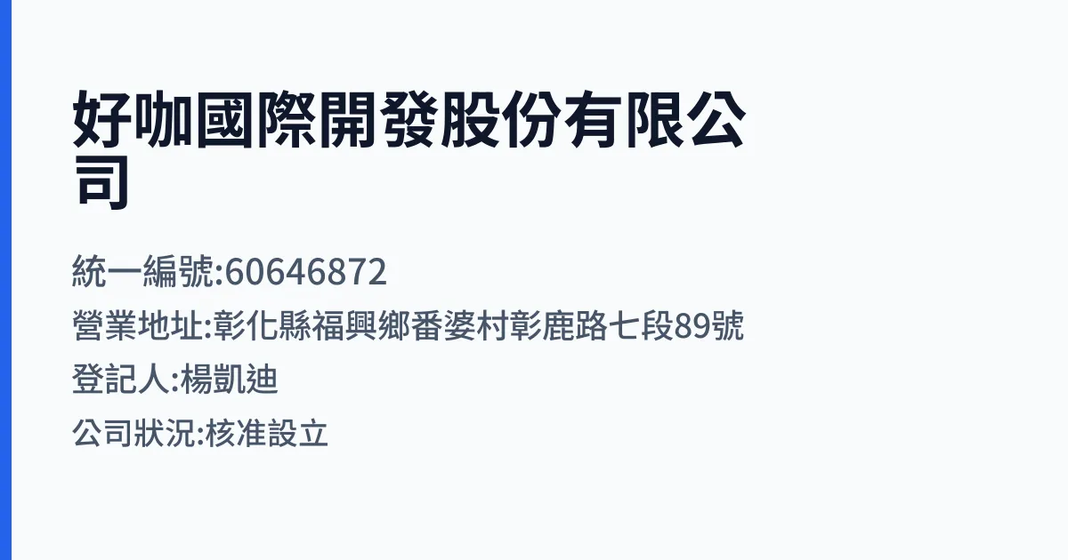 好咖國際開發股份有限公司 - 統編 60646872(彰化縣) 公司登記資料與營業項目詳細圖表