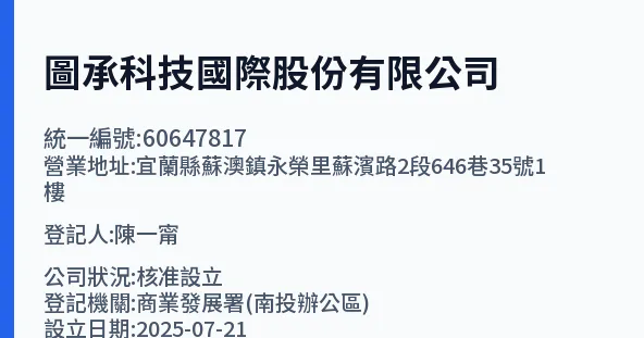 圖承科技國際股份有限公司的照片-統編 60647817(宜蘭縣) 公司登記資料與營業項目詳細圖表