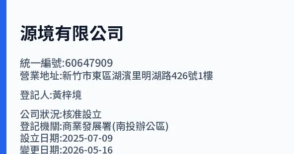源境有限公司的照片-統編 60647909(新竹市) 公司登記資料與營業項目詳細圖表