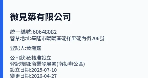 微見築有限公司的照片-統編 60648082(基隆市) 公司登記資料與營業項目詳細圖表