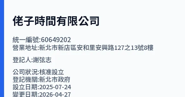 佬子時間有限公司的照片-統編 60649202(新北市) 公司登記資料與營業項目詳細圖表