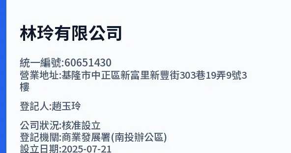 林玲有限公司的照片-統編 60651430(基隆市) 公司登記資料與營業項目詳細圖表