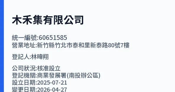 木禾集有限公司的照片-統編 60651585(新竹縣) 公司登記資料與營業項目詳細圖表