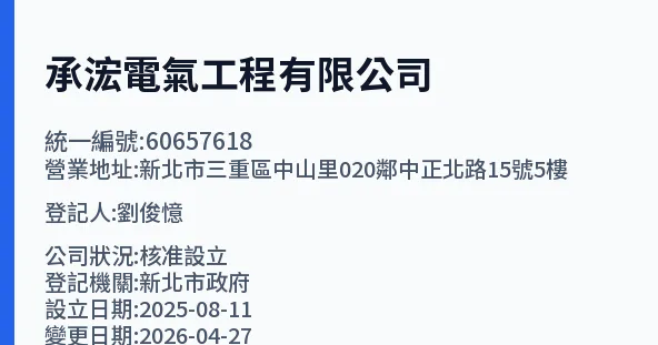 承浤電氣工程有限公司的照片-統編 60657618(新北市) 公司登記資料與營業項目詳細圖表