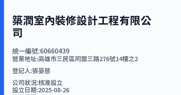 築潤室內裝修設計工程有限公司的照片-統編 60660439(高雄市) 公司登記資料與營業項目詳細圖表