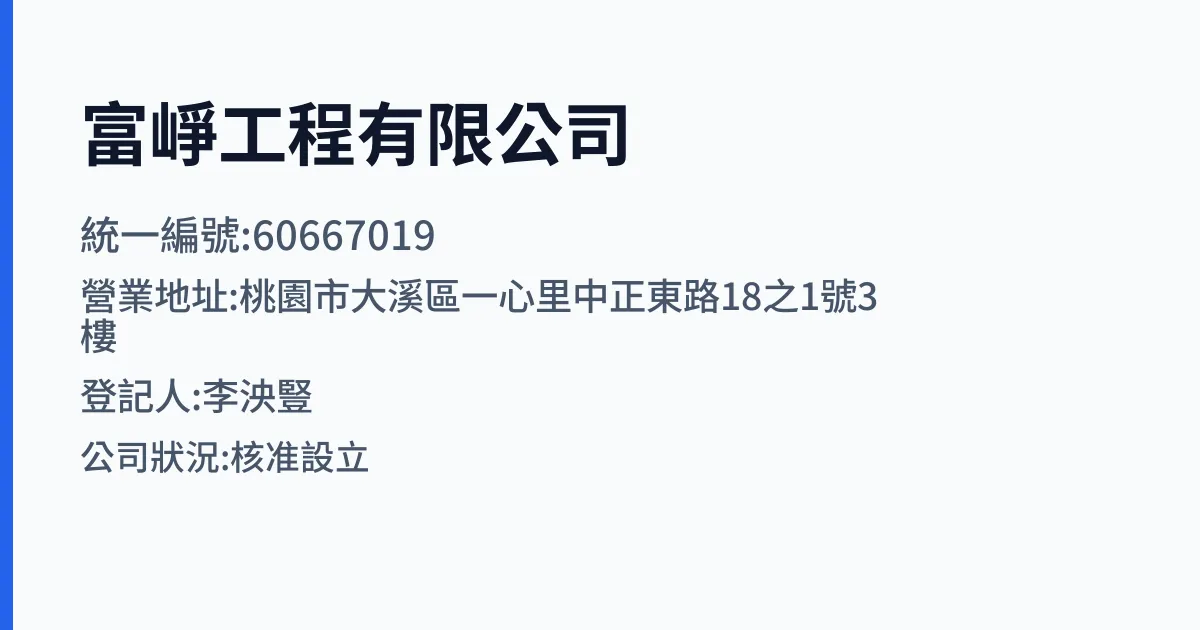 富崢工程有限公司 - 統編 60667019(桃園市) 公司登記資料與營業項目詳細圖表