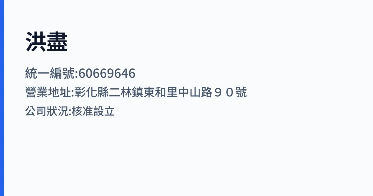 洪盡 - 統編 60669646(彰化縣) 公司登記資料與營業項目詳細圖表