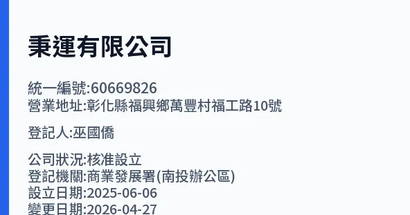 秉運有限公司的照片-統編 60669826(彰化縣) 公司登記資料與營業項目詳細圖表