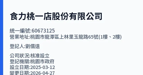 食力桃一店股份有限公司的照片-統編 60673125(桃園市) 公司登記資料與營業項目詳細圖表