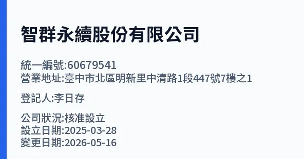 智群永續股份有限公司的照片-統編 60679541(臺中市) 公司登記資料與營業項目詳細圖表