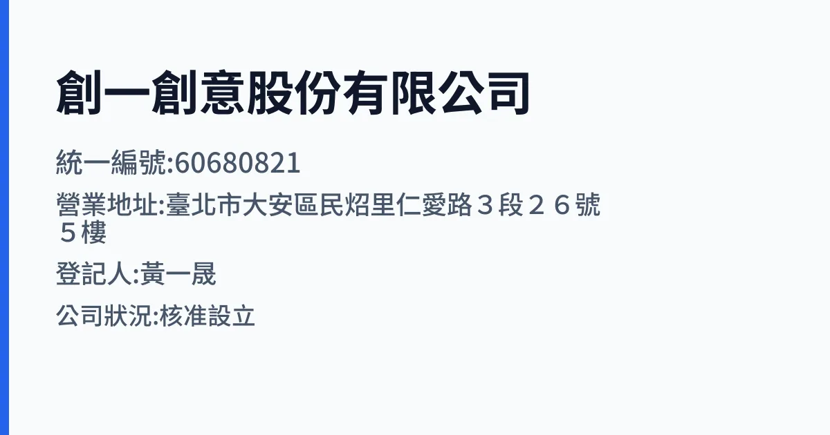 創一創意股份有限公司 - 統編 60680821(臺北市) 公司登記資料與營業項目詳細圖表