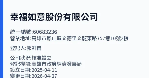 幸福如意股份有限公司的照片-統編 60683236(高雄市) 公司登記資料與營業項目詳細圖表