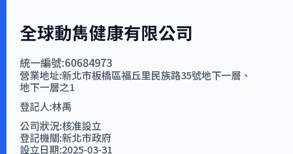 全球動雋健康有限公司的照片-統編 60684973(新北市) 公司登記資料與營業項目詳細圖表