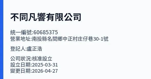 不同凡響有限公司的照片-統編 60685375(南投縣) 公司登記資料與營業項目詳細圖表