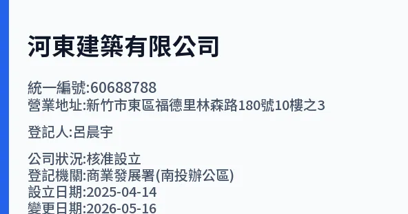 河東建築有限公司的照片-統編 60688788(新竹市) 公司登記資料與營業項目詳細圖表