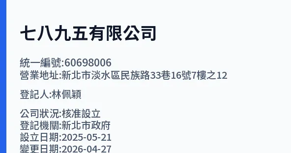 七八九五有限公司的照片-統編 60698006(新北市) 公司登記資料與營業項目詳細圖表