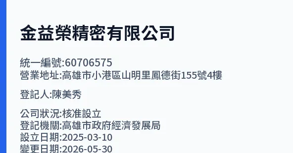 金益榮精密有限公司的照片-統編 60706575(高雄市) 公司登記資料與營業項目詳細圖表