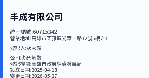 丰成有限公司的照片-統編 60715342(高雄市) 公司登記資料與營業項目詳細圖表