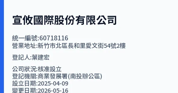 宣攸國際股份有限公司的照片-統編 60718116(新竹市) 公司登記資料與營業項目詳細圖表