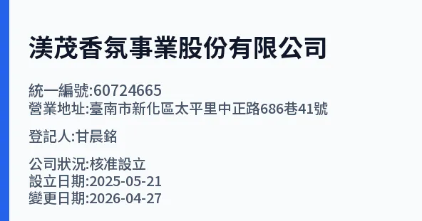 渼茂香氛事業股份有限公司的照片-統編 60724665(臺南市) 公司登記資料與營業項目詳細圖表