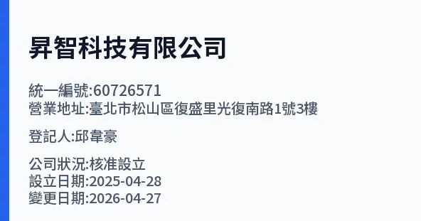 昇智科技有限公司的照片-統編 60726571(臺北市) 公司登記資料與營業項目詳細圖表