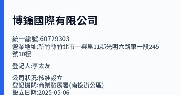 博鑰國際有限公司的照片-統編 60729303(新竹縣) 公司登記資料與營業項目詳細圖表