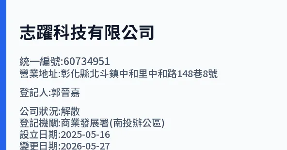 志躍科技有限公司的照片-統編 60734951(彰化縣) 公司登記資料與營業項目詳細圖表