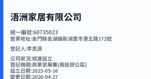 浯洲家居有限公司的照片-統編 60735023(金門縣) 公司登記資料與營業項目詳細圖表