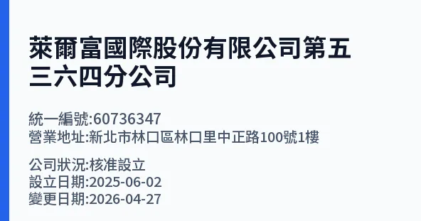 萊爾富國際股份有限公司第五三六四分公司的照片-統編 60736347(新北市) 公司登記資料與營業項目詳細圖表