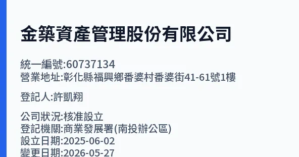 金築資產管理股份有限公司的照片-統編 60737134(彰化縣) 公司登記資料與營業項目詳細圖表