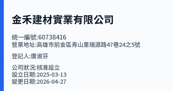 金禾建材實業有限公司的照片-統編 60738416(高雄市) 公司登記資料與營業項目詳細圖表
